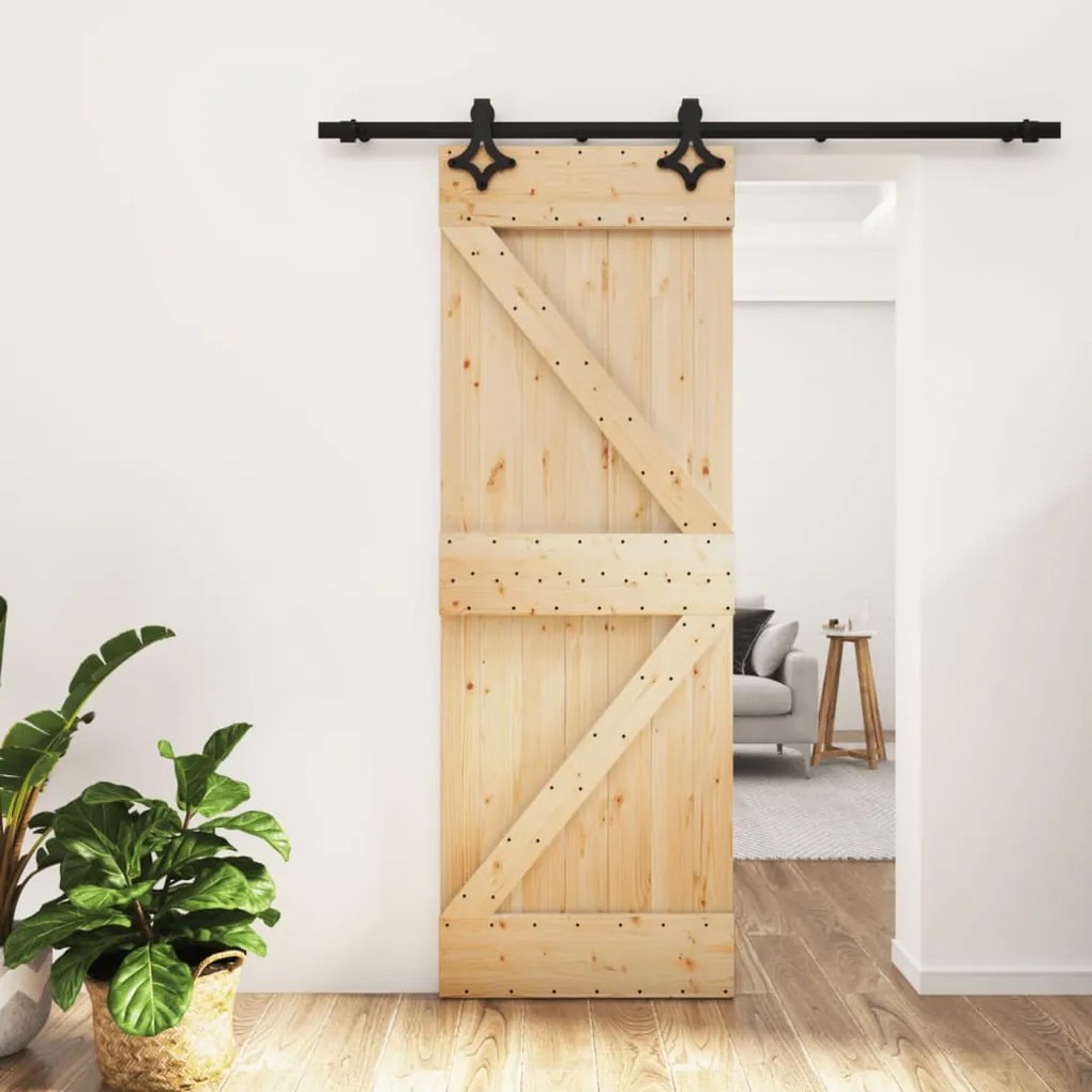 Posuvné Dveře S Kováním 70 X 210 Cm Masivní Borové Dřevo
