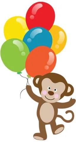 Nálepka na zeď pro děti Opička s balónky 10x10cm NK4292A_1HP