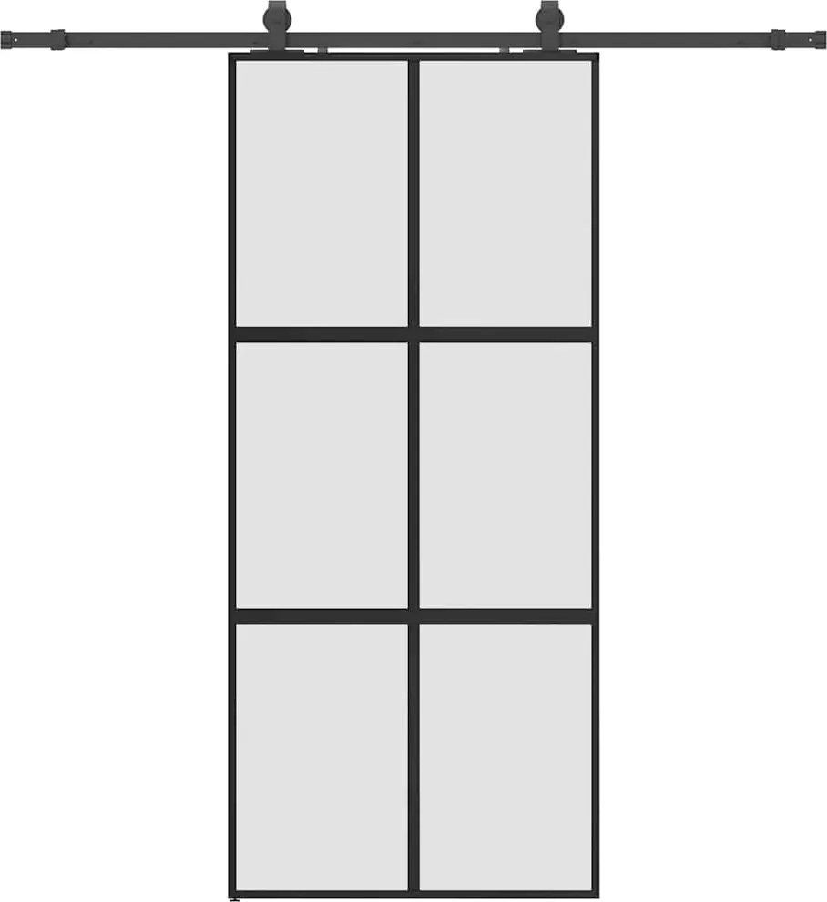 Posuvné dveře se sadou kování černé 90x205 cm Tvrzené sklo 3375881