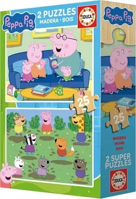 EDUCA Dřevěné puzzle Prasátko Peppa II / 2x25 dílků