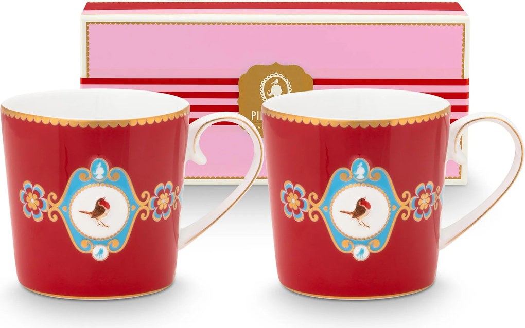 Pip Studio Love Birds sada 2 ks hrnků 165ml, červená (Sada hrnků v dárkovém balení)