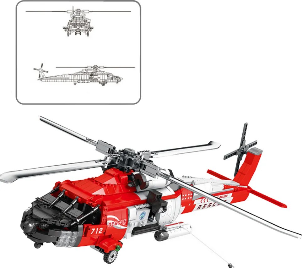 LEAN Toys Stavebnicové kostky – Záchranný vrtulník HH-60J Jayhawk, 1137 dílů