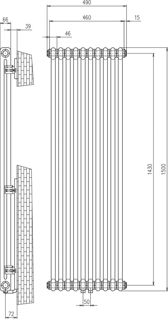 Sapho FEDE 1500 x 490 mm IR193 otopné těleso 10 seg. černá mat