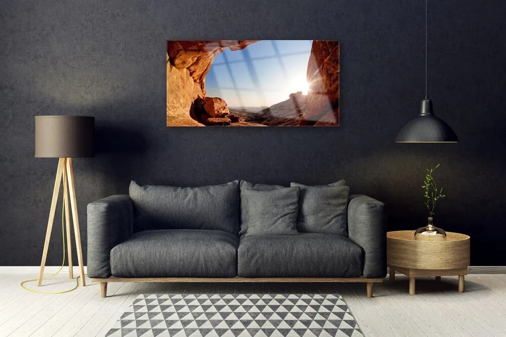 Obraz na skle Skála Slunce Krajina 100x50 cm