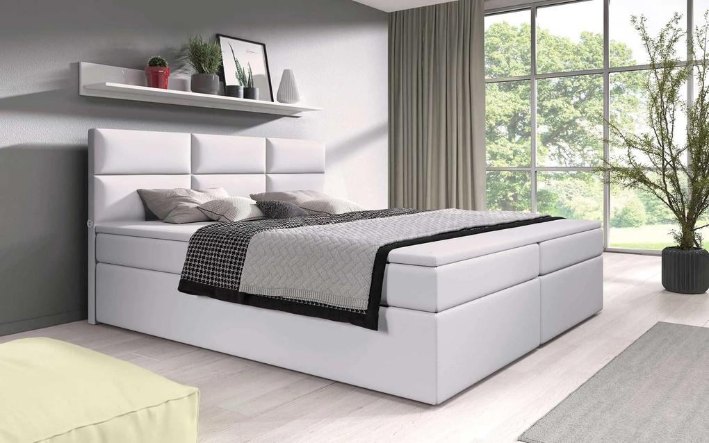 Boxspring postel CAMELIA s úložným prostorem a USB, eko kůže Velikost postele: 180 × 200 cm, Barva EKO kůže: Bílá EKO kůže, Výběr matrace: Oboustranná…