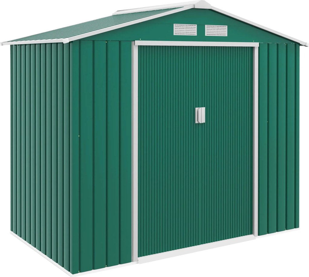 Zahradní kůlna Outsunny 2,42m² s výztužným podkladem bez podlahy 213x130x185 cm; venkovní zahradní kůlna se 2 posuvnými dveřmi a 4 okny na úložný pros