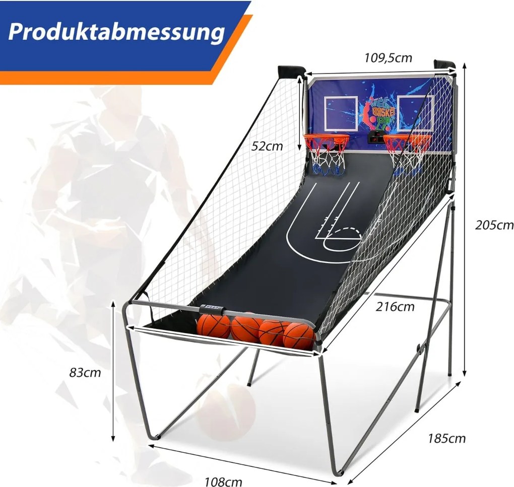 Costway Basketbalový stroj Skládací basketbalová arkádová hra s 2 modrými koši