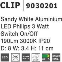 Nástěnné LED svítidlo NOVA LUCE CLIP 3W 3000K bílé s vypínačem 9030201