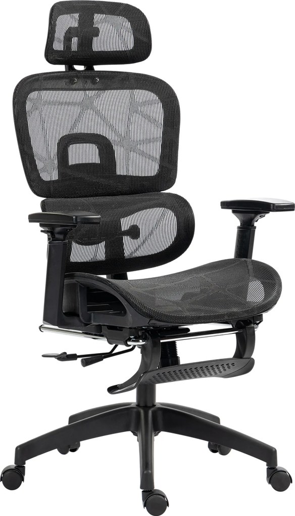 HOMCOM Ergonomická kancelářská židle s opěrkami, opěrkou hlavy, bederní oporou, výškově nastavitelná, otočná židle s funkcí houpání, sklopným mechani…