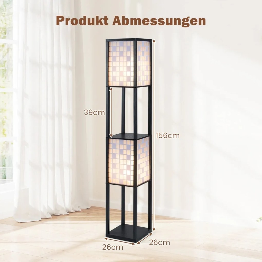 Costway 2-žárovka stojací lampa s 2 policemi a nožním spínačem stojací lampa