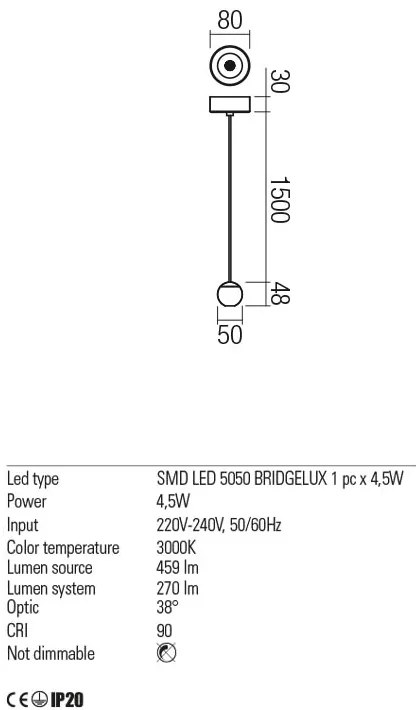 Redo Závěsné LED svítidlo Obo ø 5cm Barva: Mosaz