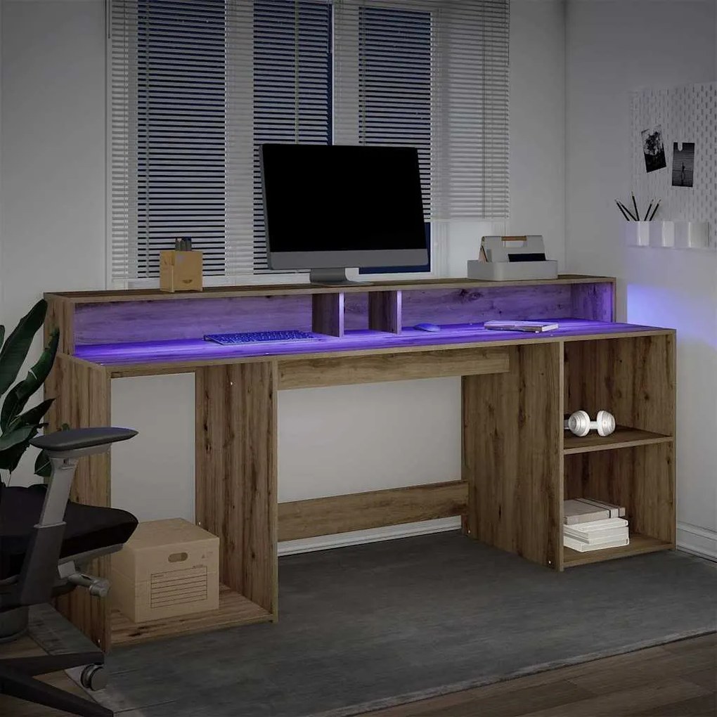 Psací stůl s LED dub artisan 200 x 55 x 91 cm kompozitní dřevo 3309446