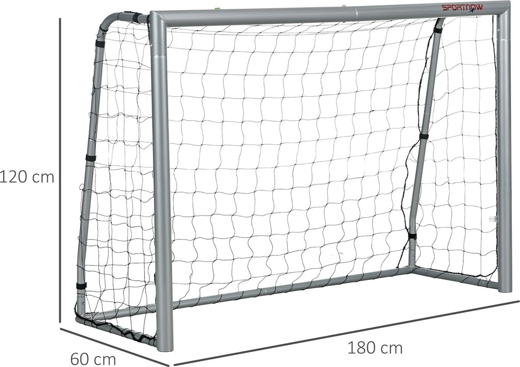 SPORTNOW Fotbalová branka 180x120x60 cm se šrouby a kolíky, šedá fotbalová síť z PE a kovu