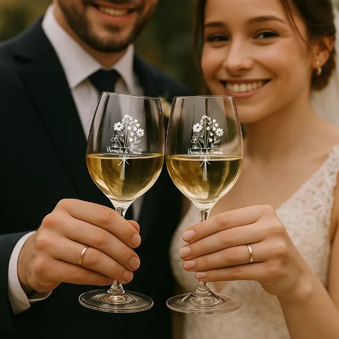Dekorant Svatební sklenice na bílé víno LÚČNÍ KVÍTÍ 480 ml 2KS