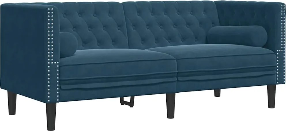 2dílná sedací souprava Chesterfield s podhlavníky modrá samet 3209299