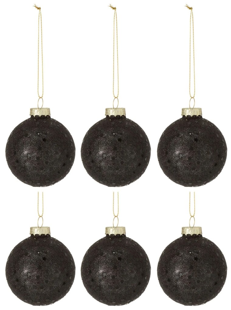 6ks černé vánoční koule  Baubles stars black  – Ø 8cm