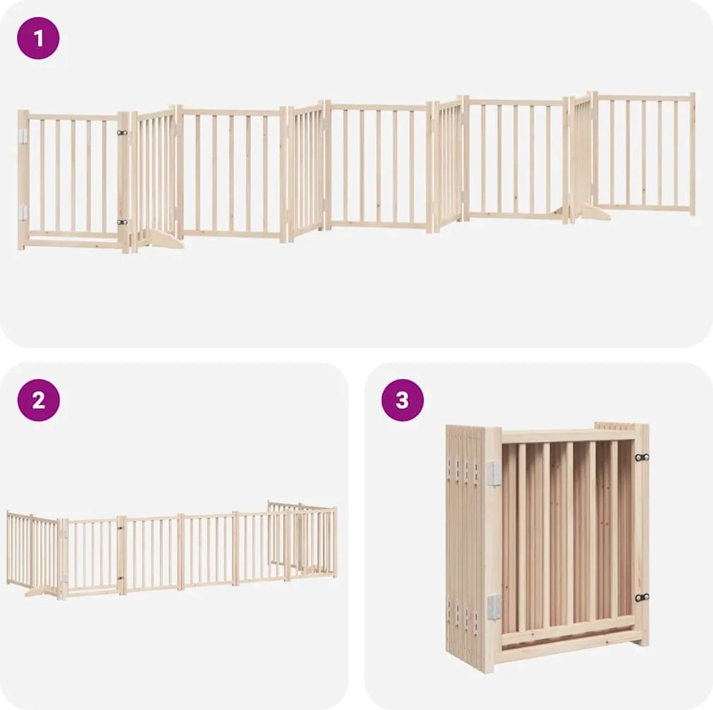 Zábrana pro psy s dvířky skládací 9 panelů 450 cm topol 3155697