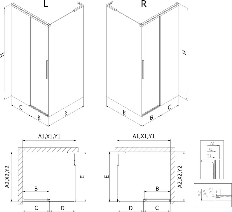 Mexen Rox, L posuvný sprchový kout 110 x 90 cm, 8mm čiré sklo, ocelový profil, 8C2L-110-090-97-00