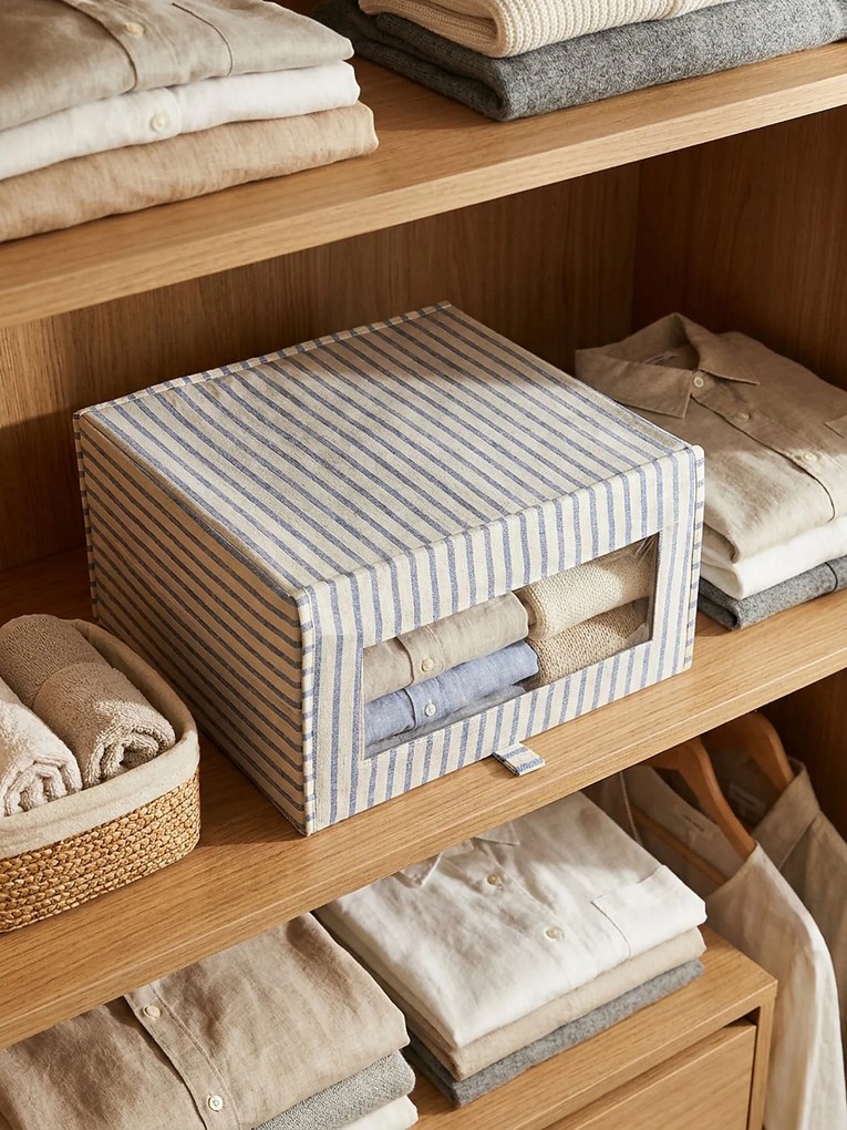 Sinsay - Skládací úložný box s pruhy a okénkem - námořnická modrá