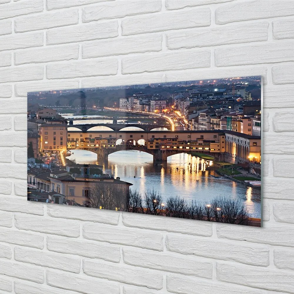 Obraz na skle Italy Bridges noc řeka 100x50 cm