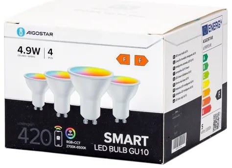 SADA 4x LED RGBW Stmívatelná žárovka Smart GU10/4,9W/230V 2700-6500K - Aigostar