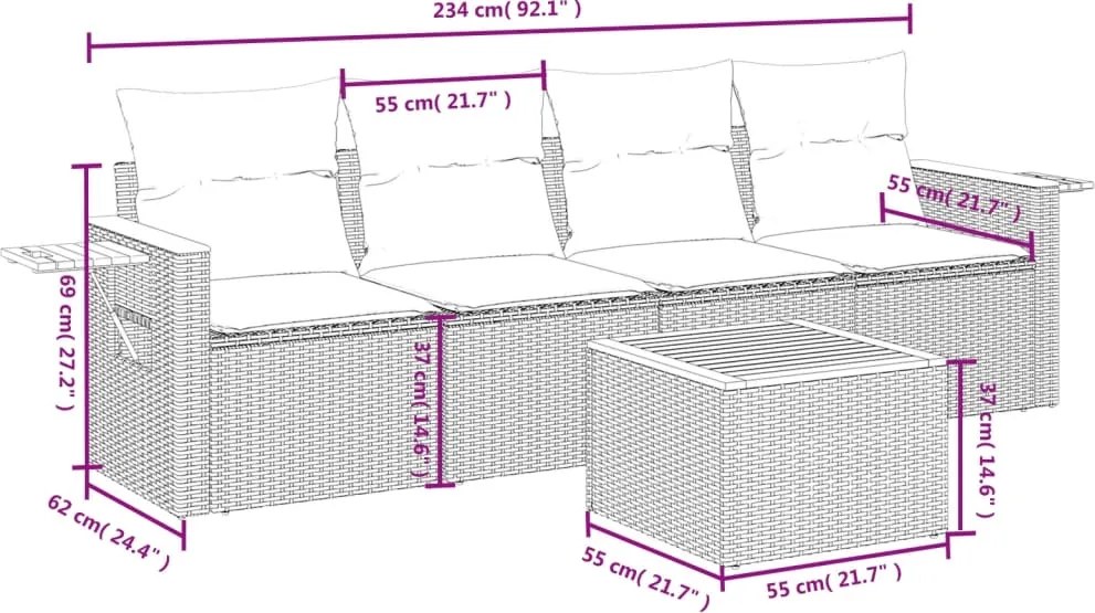 5dílná zahradní sedací souprava s poduškami šedá polyratan 3259022