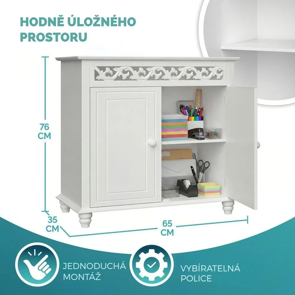 Komoda JERSEY, 76 x 65 x 35 cm, bílá Casaria