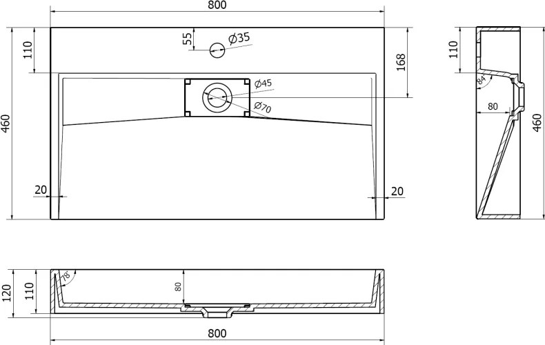 Mexen Ava, umyvadlo na desku z konglomerátu 80 x 46 cm, bílá, 23018001