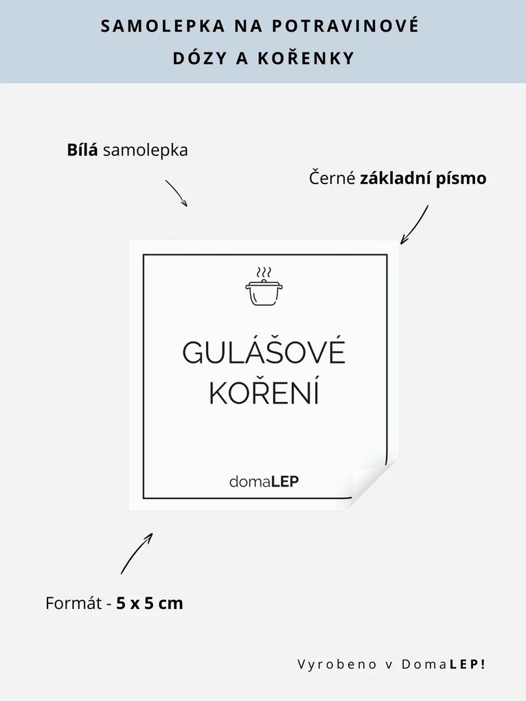 Samolepka na kořenky GULÁŠOVÉ KOŘENÍ bílá 5 × 5 cm základní písmo