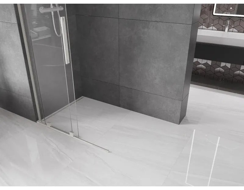 Mexen Velar L, posuvná sprchová zástěna Walk-in 120 x 200 cm, 8mm čiré sklo, broušená ocel, 871-120-003-03-97