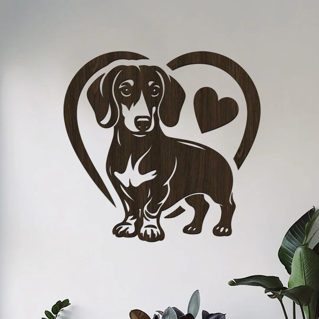 dřevo života Dřevěná dekorace Jezevčíkova láska Zvolte rozměr (cm): 60x57, Zvolte barvu dekoru: Ořech