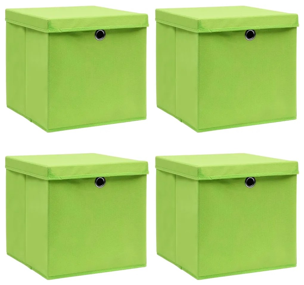 Úložné boxy s víky 4 ks zelené 32 x 32 x 32 cm textil 288370