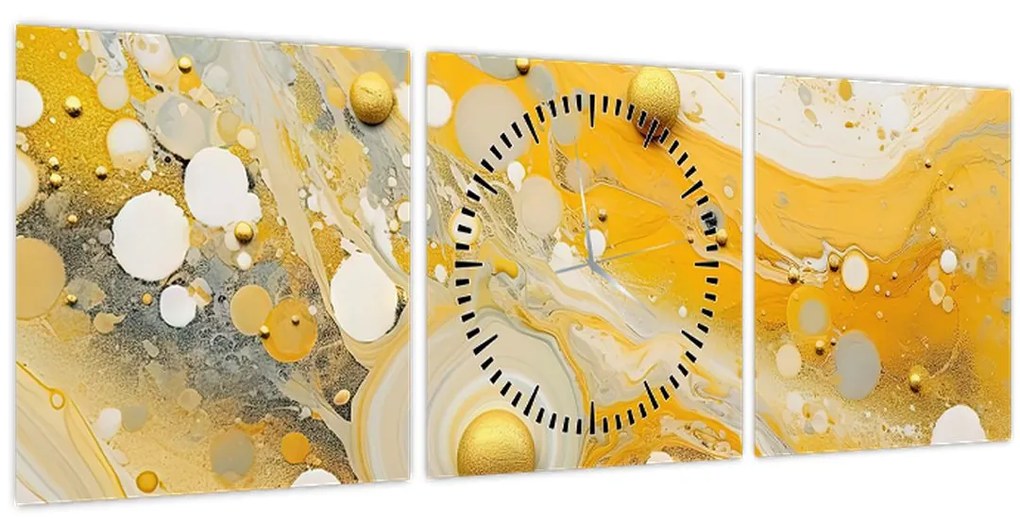 Obraz - Abstraktní pozadí se zlatým dekorem (s hodinami) (90x30 cm)