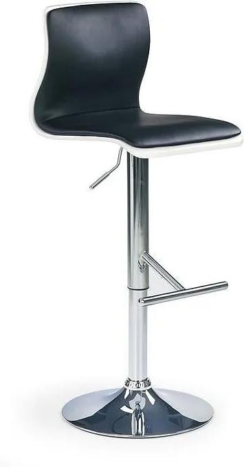 Barová židle Alvena, chromovaná ocel + překližka + ekokůže, černá / bílá