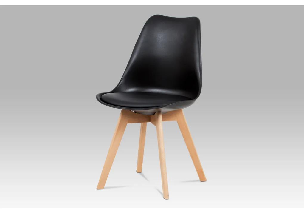 Artium Jídelní židle plast černý / koženka černá / masiv buk - CT-752 BK