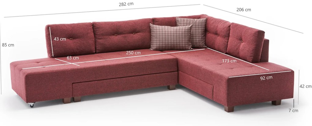 Hanah Home Rozkládací rohová pohovka MANAMA bordó pravý roh 825BLC1185