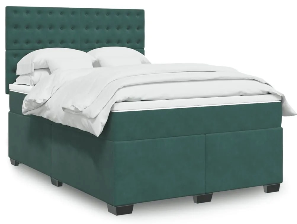 Box spring postel s matrací tmavě zelená 140x200 cm samet 3293245
