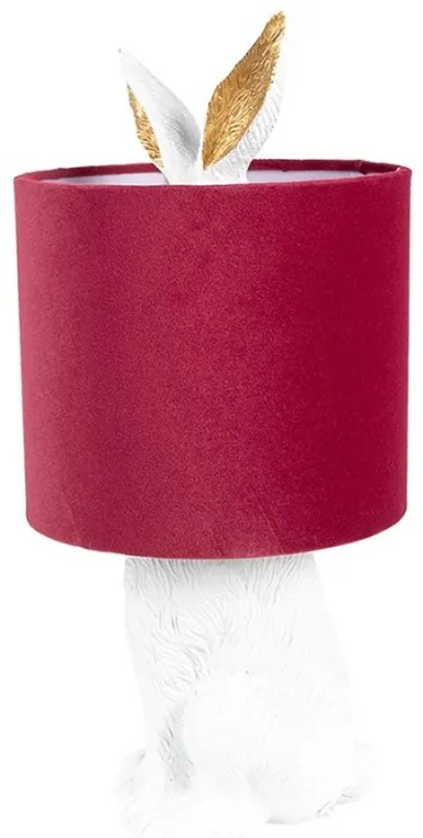 Bílá stolní lampa králík s červeným stínidlem Konijn – 20x43 cm
