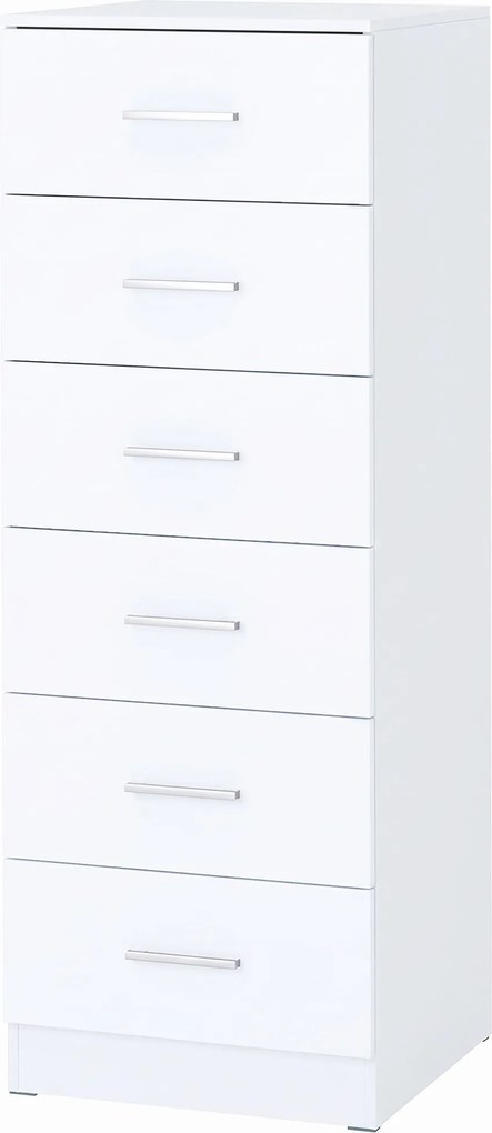 HOMCOM Komoda se 6 zásuvkami, moderní ložnicová komoda, úložná skříňka, 40 x 110 cm, bílá s dekorativním dřevěným vzhledem