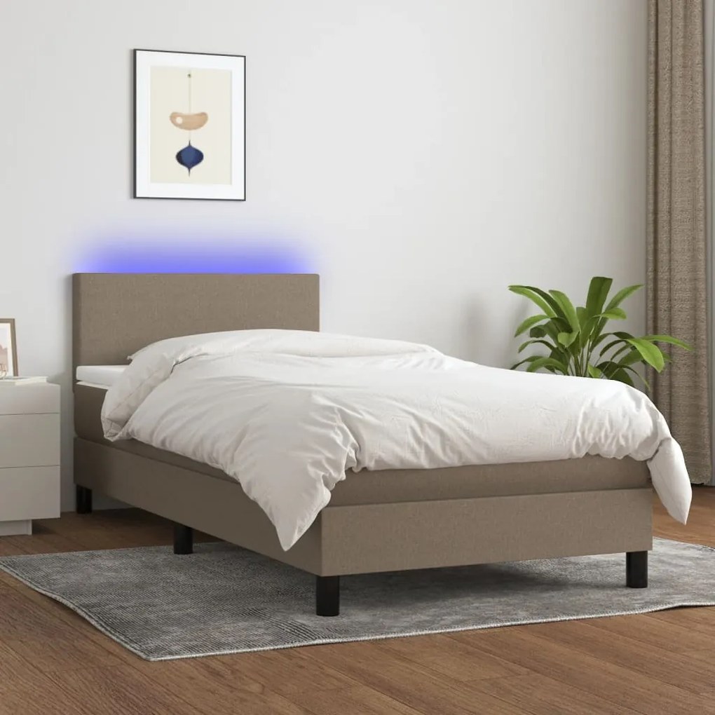 Box spring postel s matrací a LED taupe 90x190 cm textil