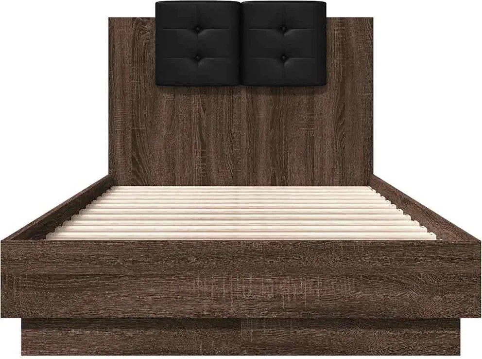 Rám postele s čelem a LED osvětlením hnědý dub 75 x 190 cm 3210072