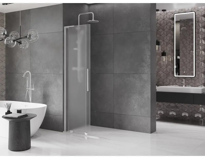 Mexen Velar L, posuvná sprchová zástěna Walk-in 100 x 200 cm, 8mm sklo námraza, chromová, 871-100-003-33-01