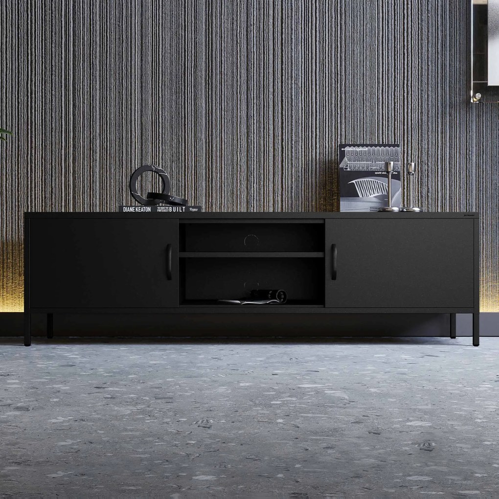 TV stolek kovový široký XL na nožkách, černá, 1700x400x500 mm: ROSARIA