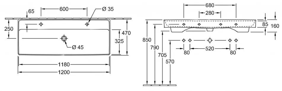 Villeroy & Boch Villeroy &amp; Boch COLLARO - Umyvadlo 1200x470x160 mm, s přepadem, bílá Alpin CeramicPlus 4A33C4R1