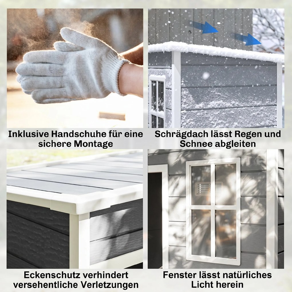 Zahradní kůlna Outsunny 1,14 m² - uzamykatelné dveře, ventilace a okno - rozměry 151D x 92Š x 193V cm - plast, šedá