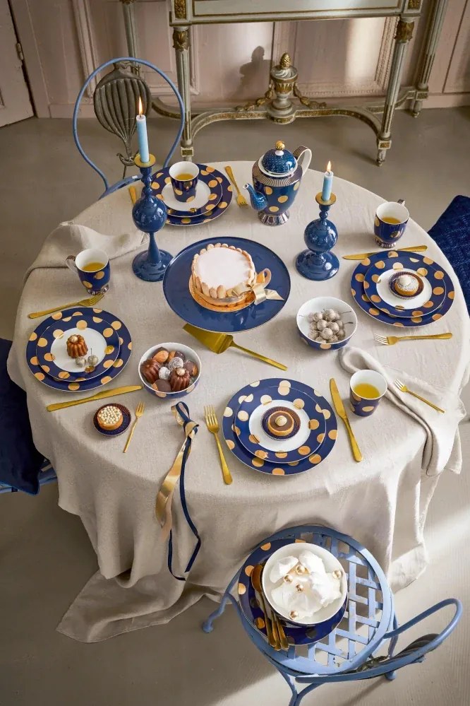 Pip Studio Dot Delight Navy-Gold hrnek bez ucha s odkládacím táckem 270ml, modro-zlatý (hrnek bez ucha z tenkostěnného porcelánu v dárkové krabičce)
