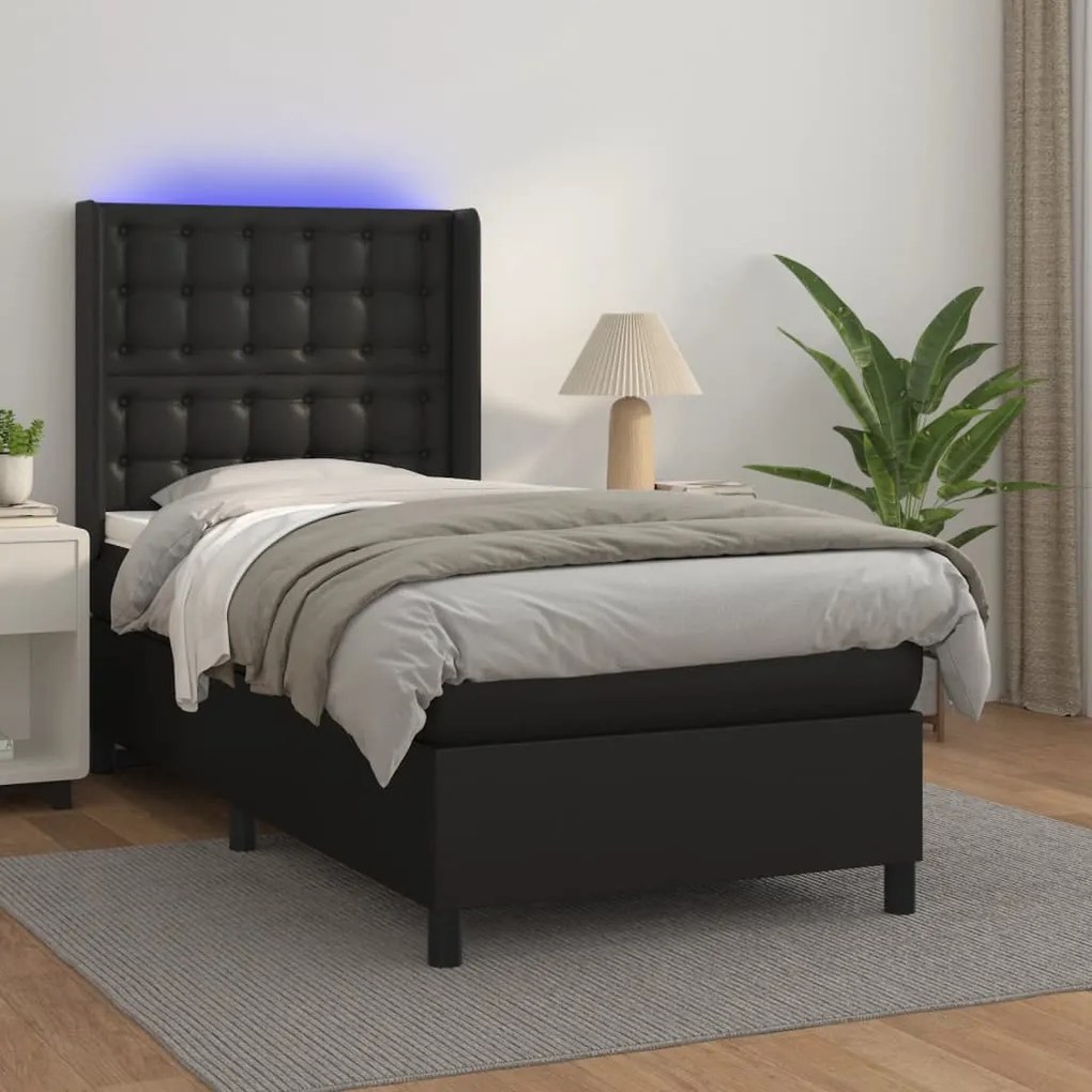 Box spring postel s matrací a LED černá 80 x 200 cm umělá kůže