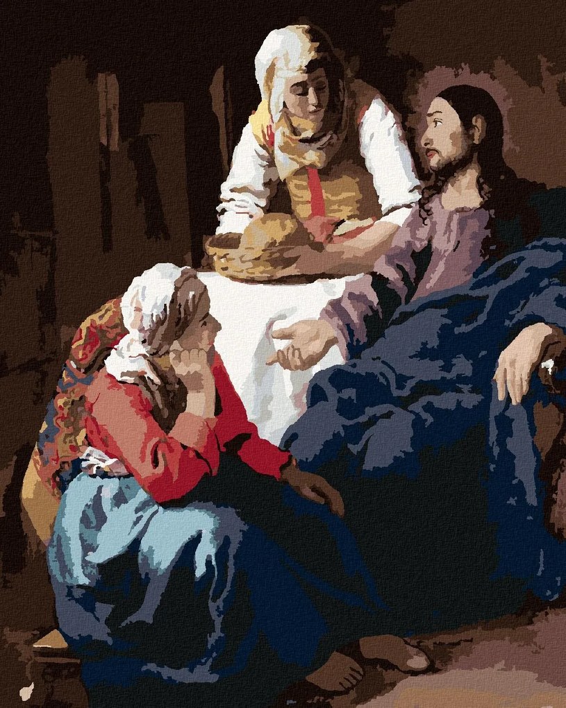zuty malování podle čísel - kristus u marie a marty (j. vermeer), 40x50 cm, bez rámu a bez vypnutí plátna