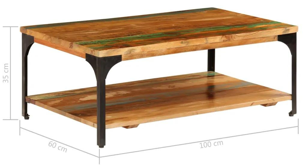 Konferenční stolek s policí - recyklovaný masiv | 100x60x35 cm