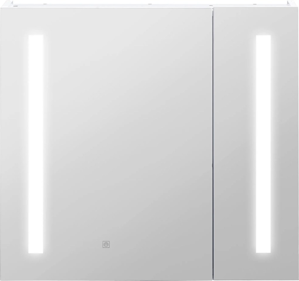 kleankin Nástěnná zrcadlová skříňka do koupelny s LED osvětlením, 2 dveře s 3 úrovněmi, 70 x 15 x 65 cm, bílá